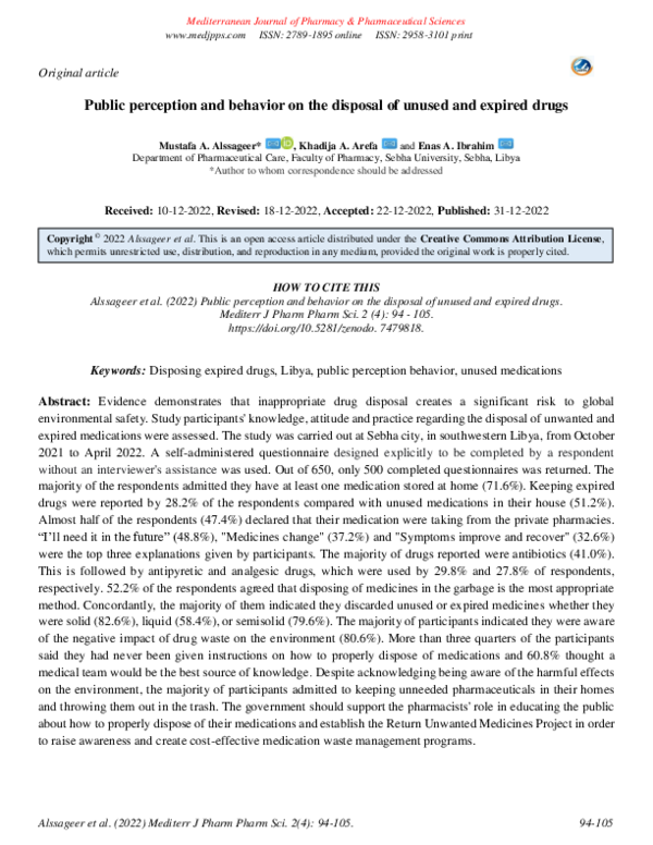 (PDF) Public perception and behavior on the disposal of unused and ...