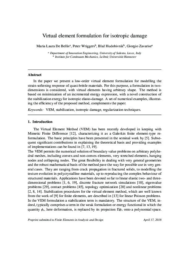 (PDF) Virtual element formulation for isotropic damage