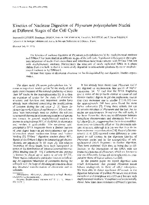 (PDF) Kinetics of Nuclease Digestion of Physarum polycephalum Nuclei at ...