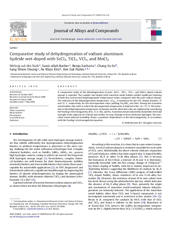 (PDF) Comparative study of dehydrogenation of sodium aluminum hydride wet-doped with ScCl3 ...