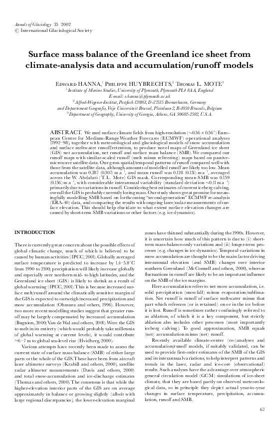 (PDF) 2002: Surface mass balance of the Greenland ice sheet from ...
