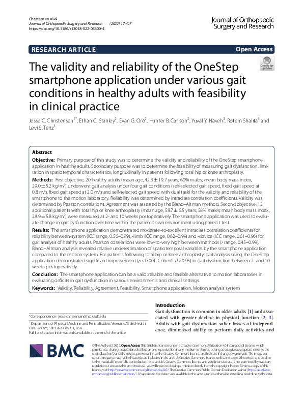 (PDF) The validity and reliability of the OneStep smartphone application under various gait ...