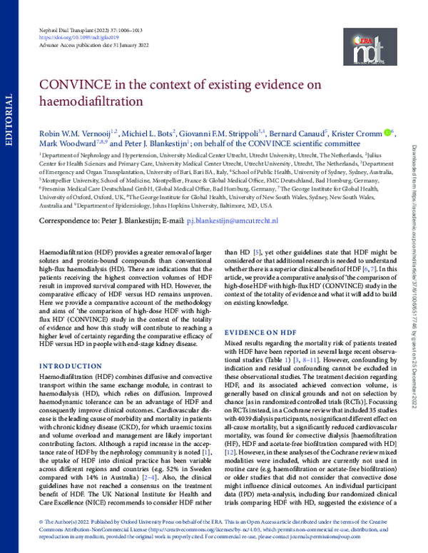 (PDF) CONVINCE in the context of existing evidence on haemodiafiltration