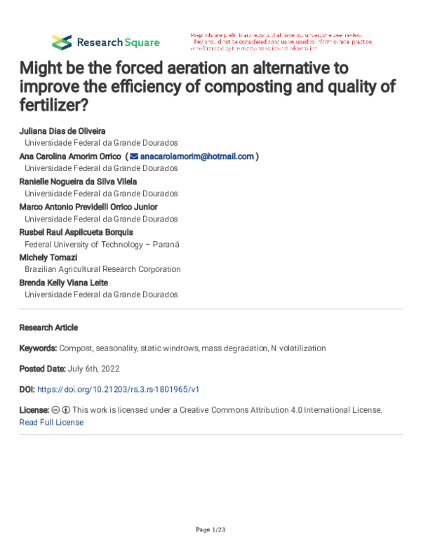 Pdf Might Be The Forced Aeration An Alternative To Improve The Efficiency Of Composting And