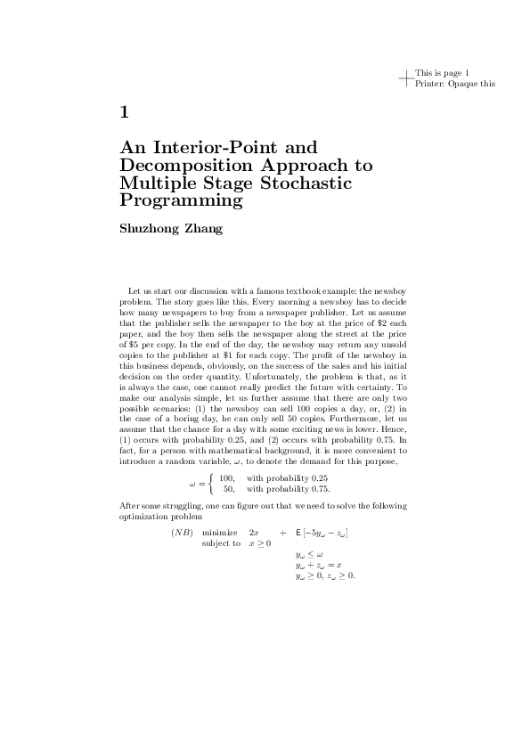 (PDF) An interior-point and decomposition approach to multiple stage stochastic programming
