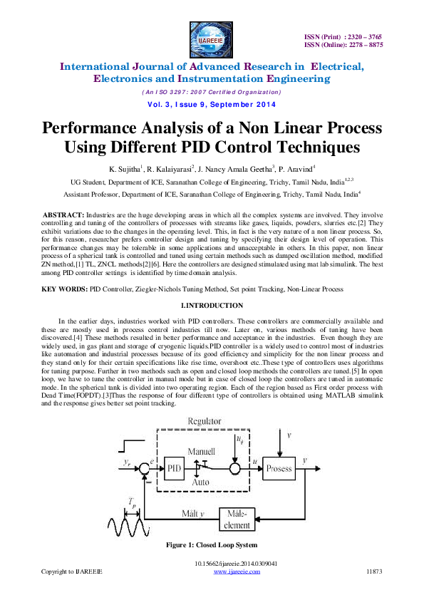 Pdf Performance Analysis Of A Non Linear Process Using Different Pid