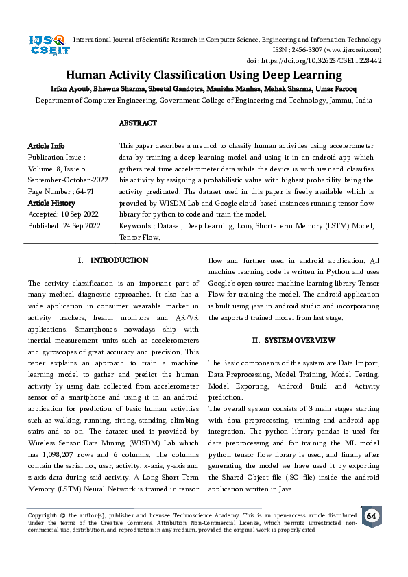 Pdf Human Activity Classification Using Deep Learning