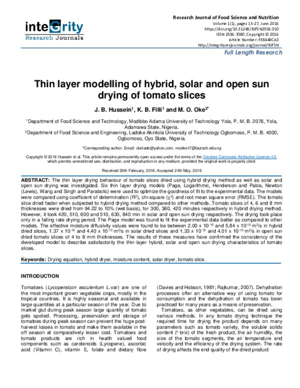 (PDF) Hybrid vs Solar Drying of Tomato Slices