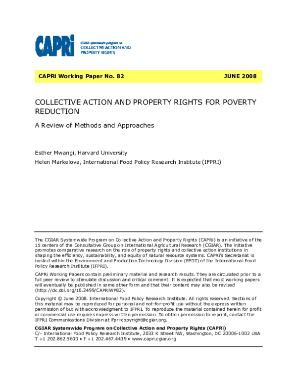 (PDF) Collective Action and Property Rights for Poverty Reduction: A Review of Methods and ...