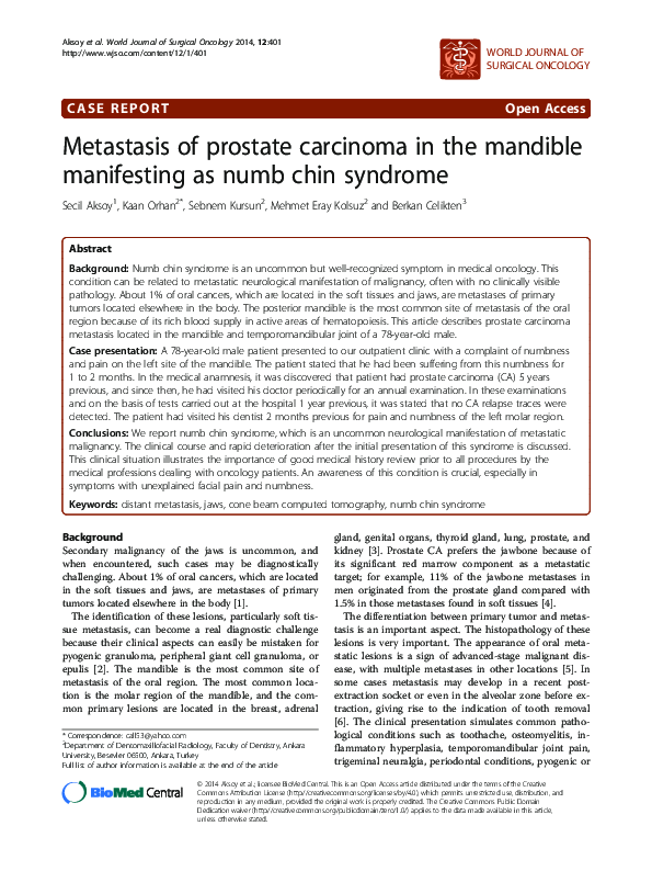 (PDF) Metastasis of prostate carcinoma in the mandible manifesting as ...