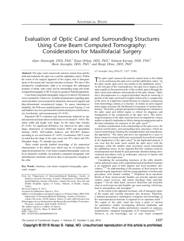 (PDF) Evaluation of Optic Canal and Surrounding Structures Using Cone Beam Computed Tomography