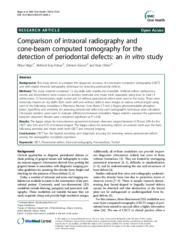 Pdf Comparison Of Intraoral Radiography And Cone Beam Computed Tomography For The Detection Of