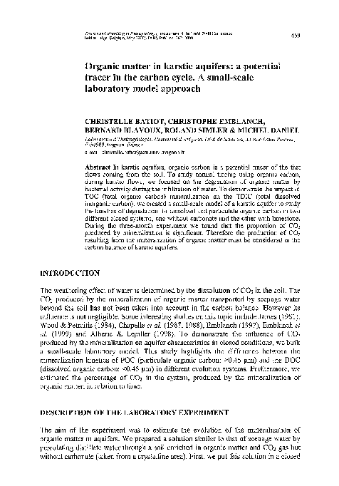 (PDF) Organic matter in karstic aquifers: a potential tracer in the carbon cycle. A small-scale ...