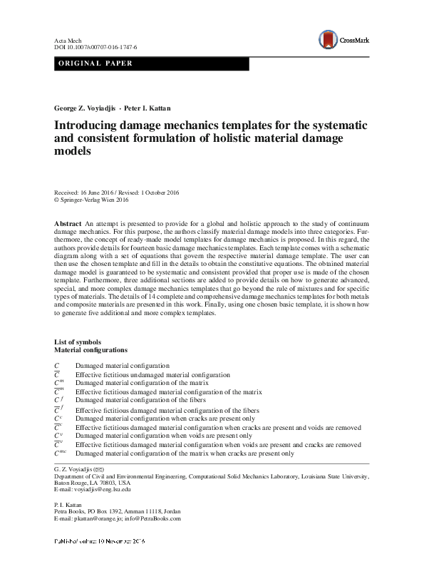 (PDF) Introducing damage mechanics templates for the systematic and ...