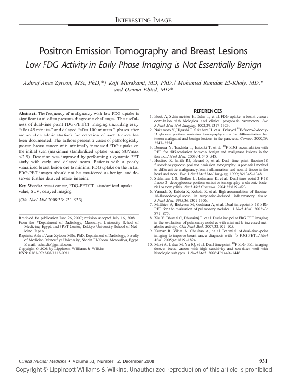 (PDF) Positron Emission Tomography and Breast Lesions