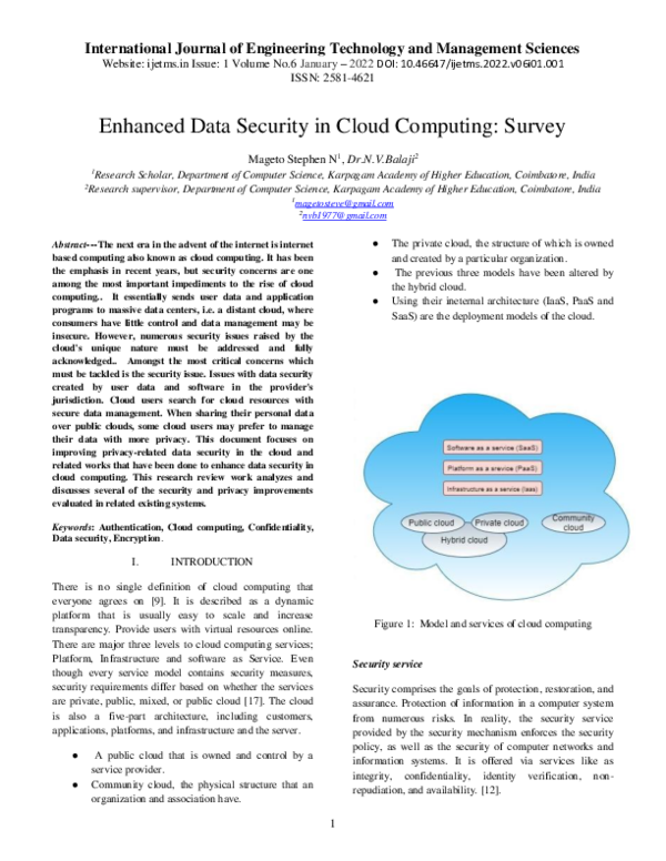 (PDF) Enhanced Data Security in Cloud Computing: Survey