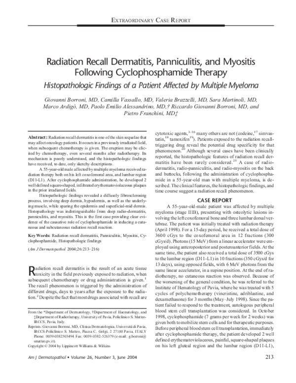 (PDF) Radiation Recall Dermatitis, Panniculitis, and Myositis Following ...