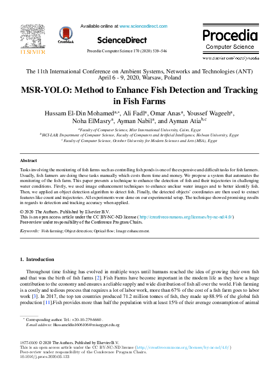 (PDF) MSR-YOLO: Method to Enhance Fish Detection and Tracking in Fish Farms