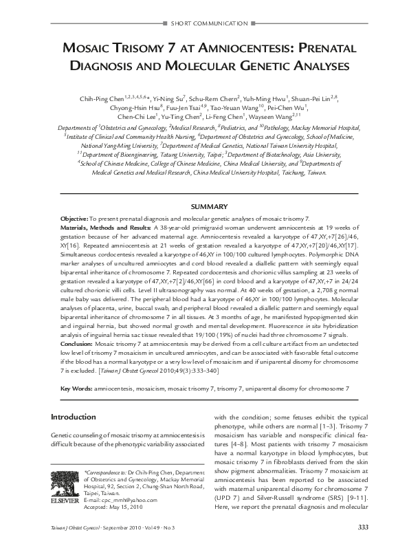 (PDF) Mosaic Trisomy 7 at Amniocentesis: Prenatal Diagnosis and ...