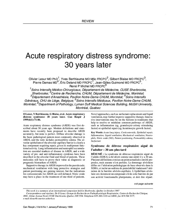 (PDF) Acute Respiratory Distress Syndrome: 30 Years Later?