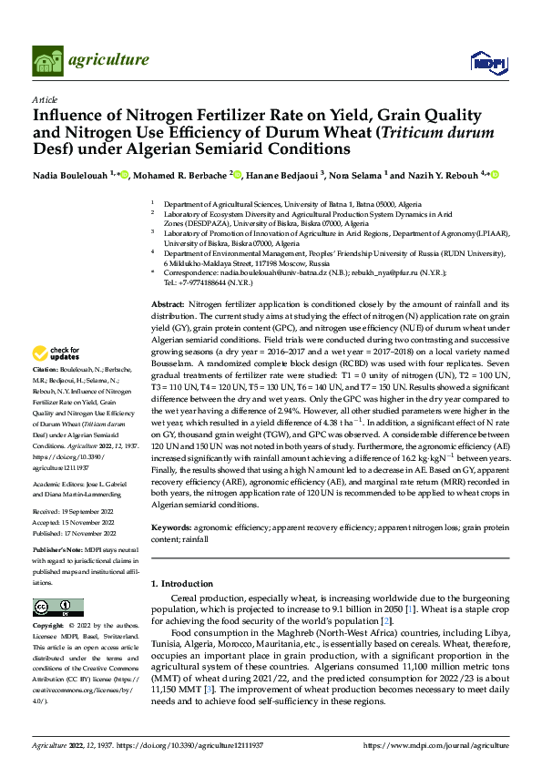 (PDF) Influence of Nitrogen Fertilizer Rate on Yield, Grain Quality and ...