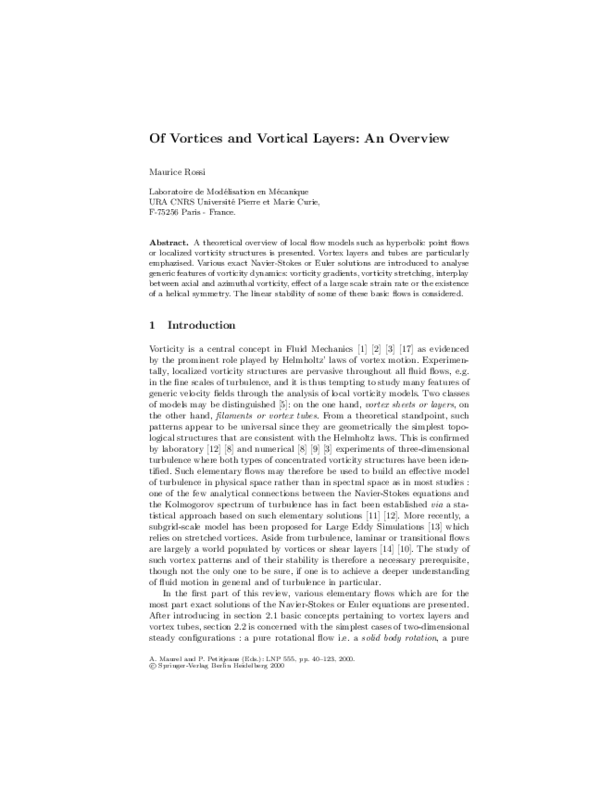 (PDF) Of Vortices and Vortical Layers: An Overview