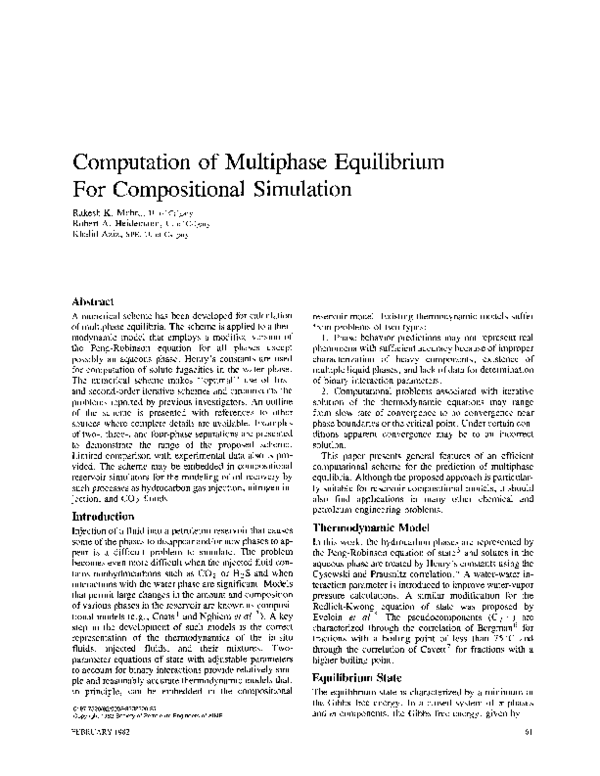 (PDF) Computation of Multiphase Equilibrium For Compositional Simulation