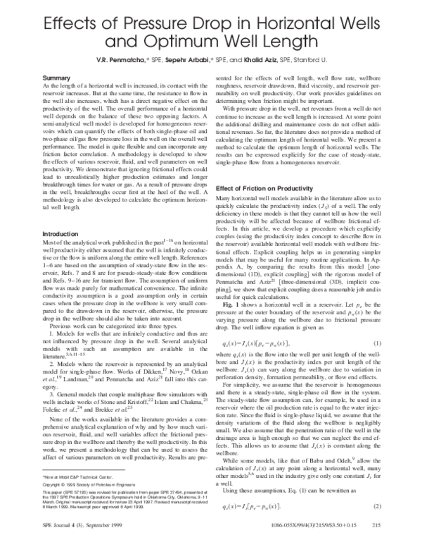 (PDF) Effects of Pressure Drop in Horizontal Wells and Optimum Well Length
