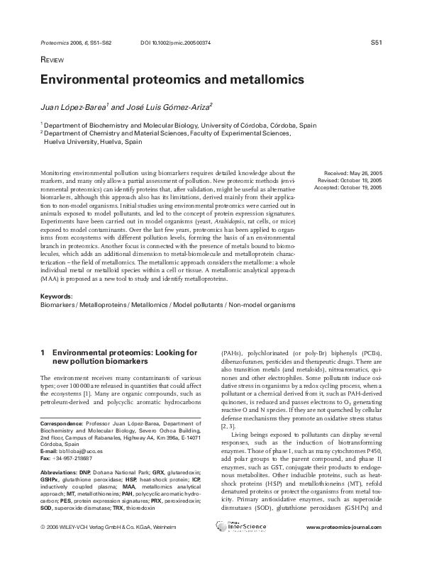 (PDF) Environmental proteomics and metallomics