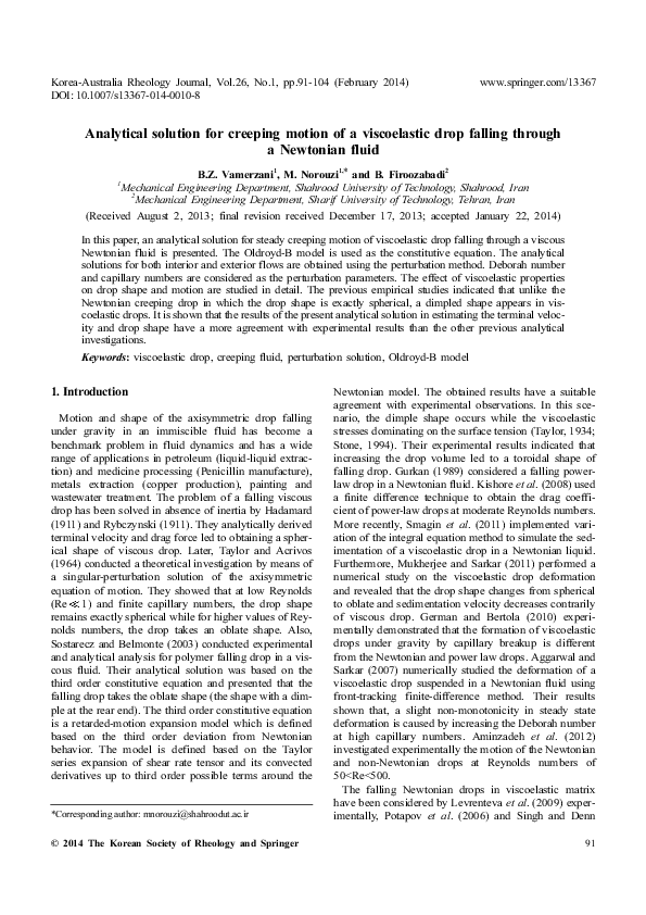 (PDF) Analytical solution for creeping motion of a viscoelastic drop ...