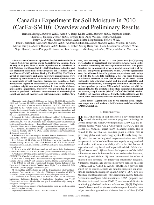 (PDF) Canadian Experiment for Soil Moisture in 2010 (CanEx-SM10 ...