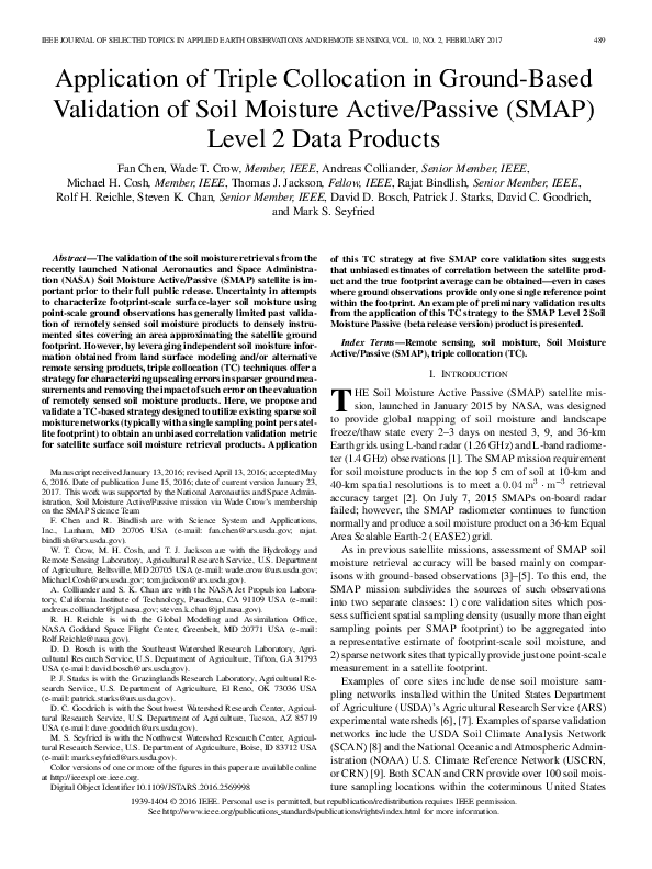 (PDF) Application of Triple Collocation in Ground-Based Validation of Soil Moisture Active ...