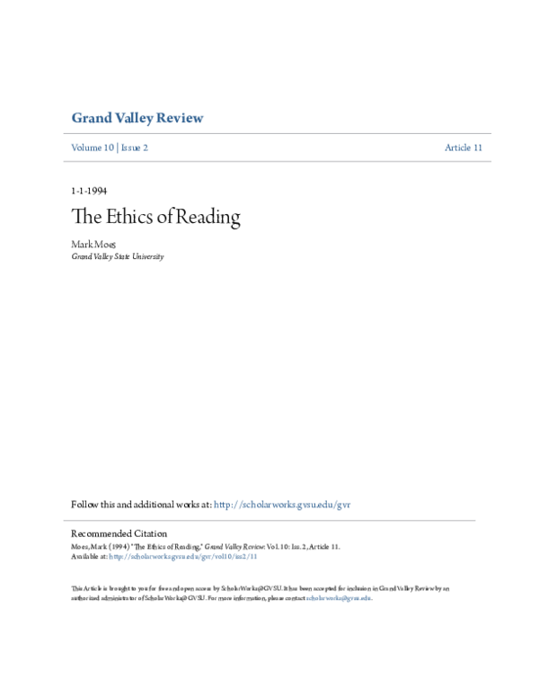 (PDF) Ethics of Reading?