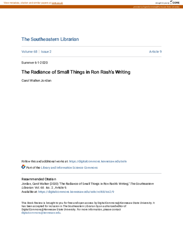 (PDF) The Radiance of Small Things in Ron Rash's Writing