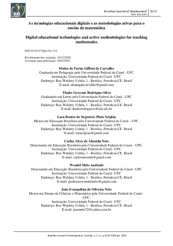 Pdf As Tecnologias Educacionais Digitais E As Metodologias Ativas
