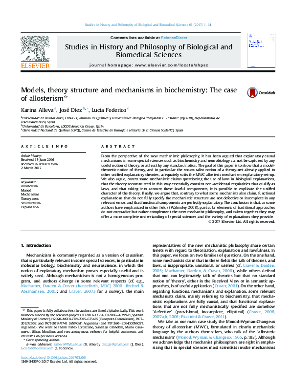 (PDF) Models, theory structure and mechanisms in biochemistry: The case ...