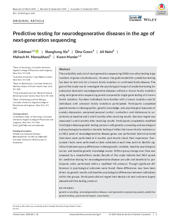 (PDF) Predictive testing for neurodegenerative diseases in the age of ...