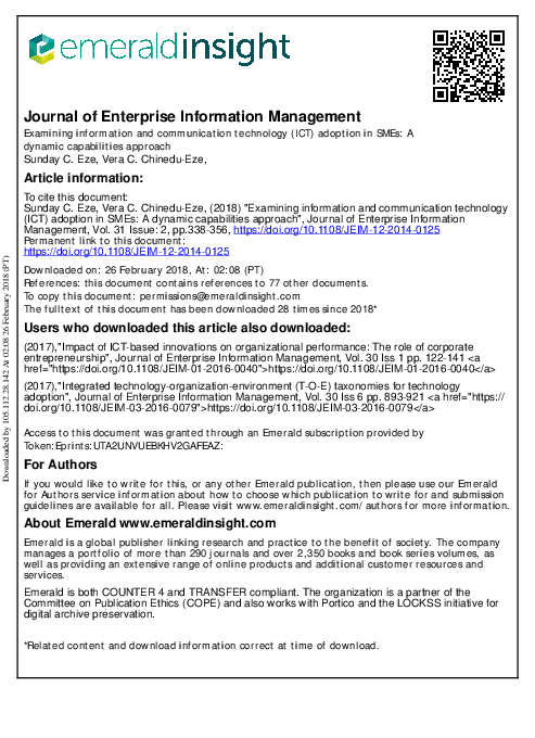 (PDF) Examining information and communication technology (ICT) adoption in SMEs