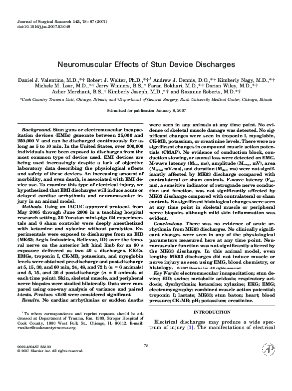 (PDF) Neuromuscular Effects of Stun Device Discharges