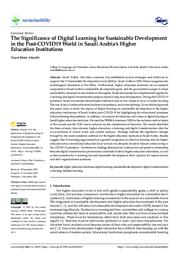 (PDF) The Significance of Digital Learning for Sustainable Development in the Post-COVID19 World ...