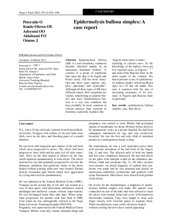 (PDF) Epidermolysis bullosa simplex: A case report