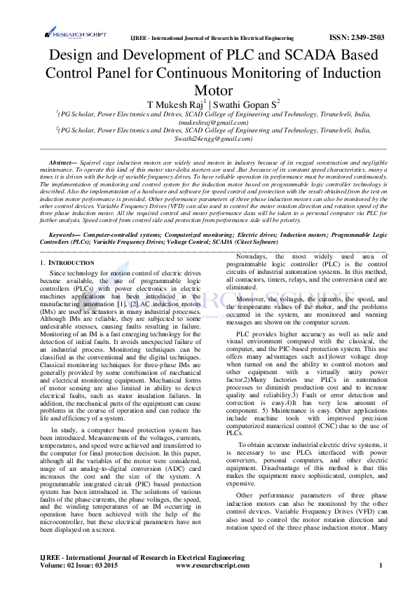 Pdf Design And Development Of Plc And Scada Based Control Panel For
