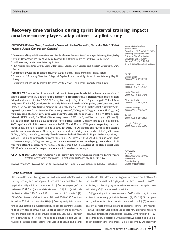 (PDF) Recovery time variation during sprint interval training impacts ...