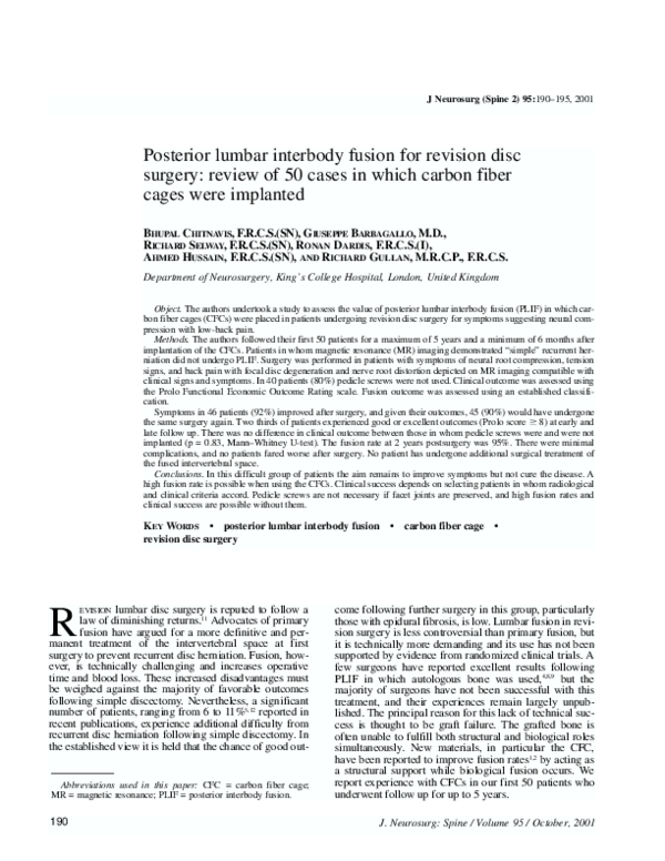 (PDF) Posterior lumbar interbody fusion for revision disc surgery ...