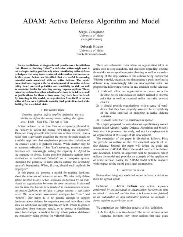(PDF) Adam: Active defense algorithm and model