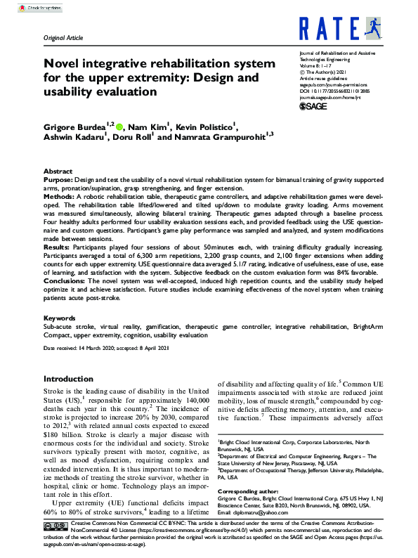 (PDF) Novel integrative rehabilitation system for the upper extremity ...