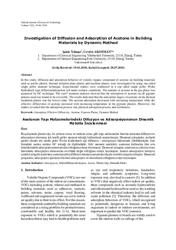 (PDF) Investigation of Diffusion and Adsorption of Acetone in Building ...