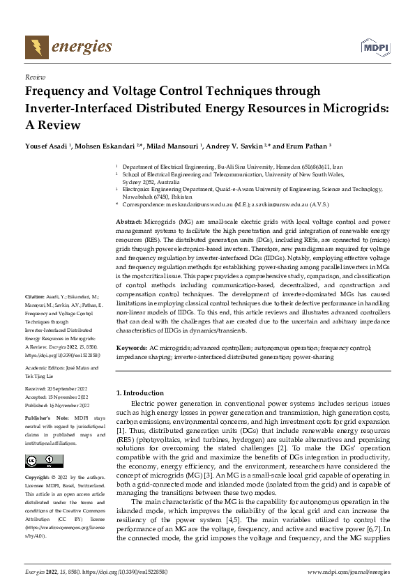 (PDF) Frequency and Voltage Control Techniques through Inverter-Interfaced Distributed Energy ...