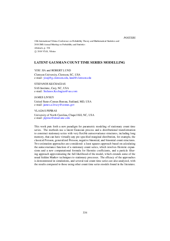 (PDF) Latent Gaussian Count Time Series Modeling