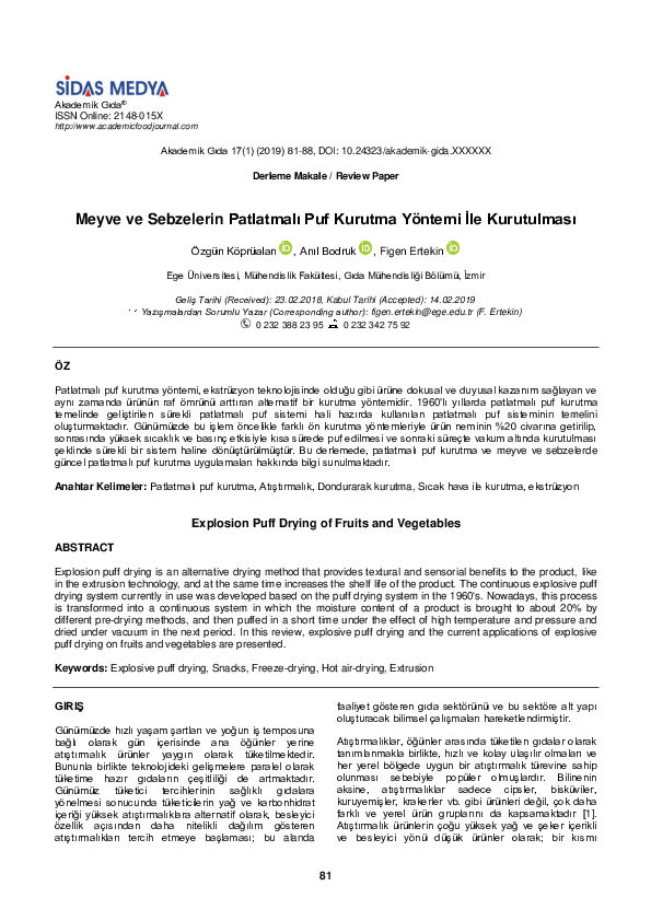 (PDF) Explosion Puff Drying of Fruits and Vegetables